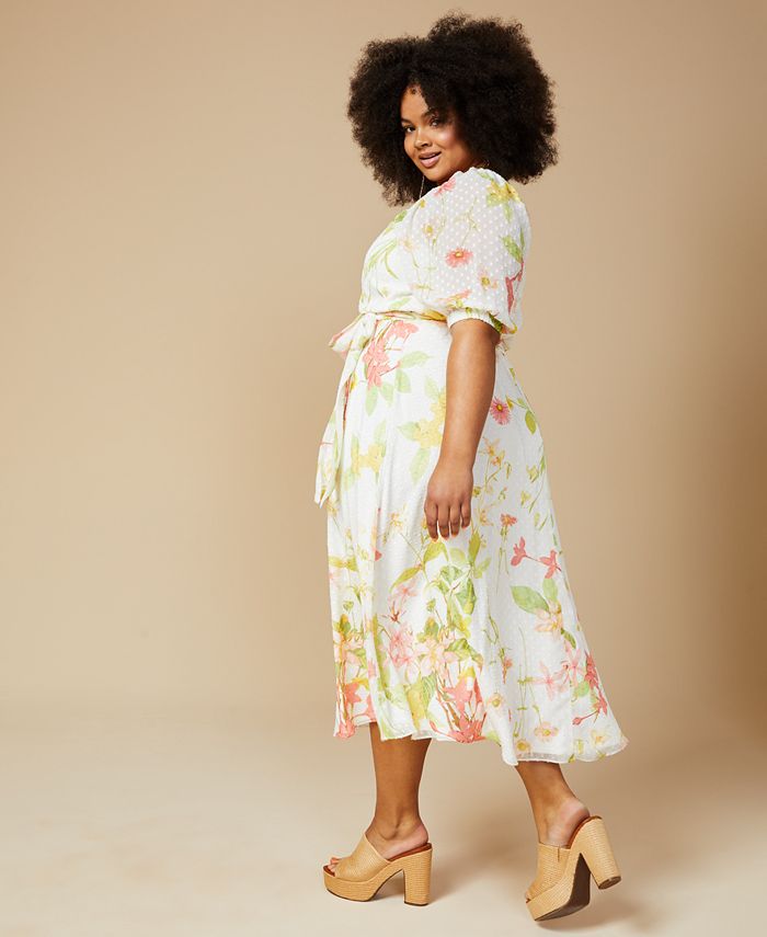Anne Klein Plus Size Cara Printed Clip-Dot Midi Dress - Macy's