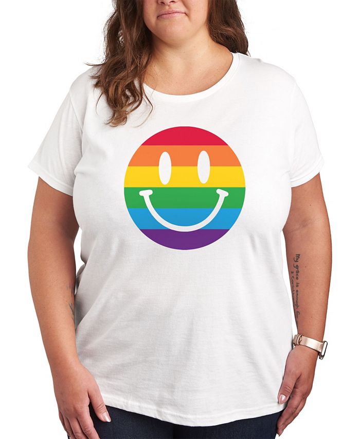 Hybrid Apparel Trendy Plus Size Pride Rainbow Smiley Graphic T-shirt ...