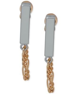 DKNY Two-Tone Bar & Chain Front-and-Back Earrings - Macy's