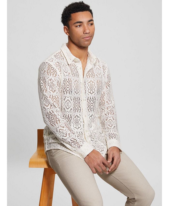 GUESS Men's Long Sleeve Craft Crochet Shirt - Macy's