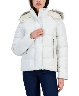 Juniors' Faux-Fur-Trim Hooded Puffer Coat, Created for Macy's