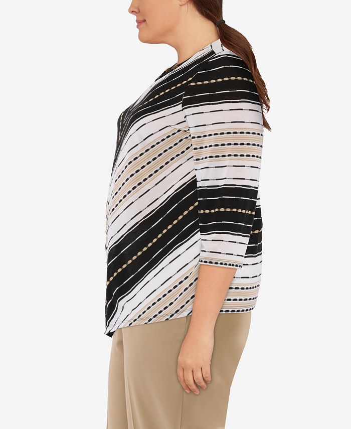 Alfred Dunner Plus Size Marrakech Texture Chevron 3/4 Sleeve Top ...