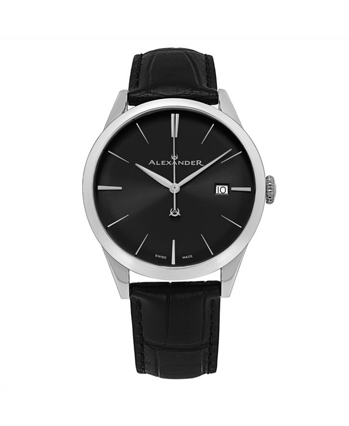 Alexander Men's Sophisticate Black Leather , Black Dial , 40mm Round ...
