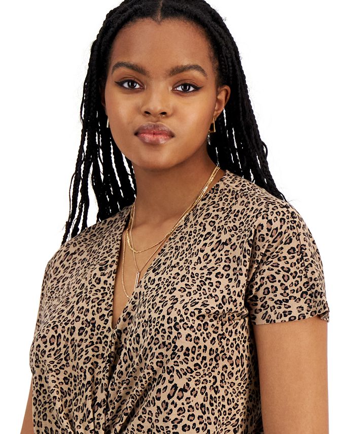 Bar III Women's Cheetah-Print V-Neck Twist-Front Top, Created for Macy ...