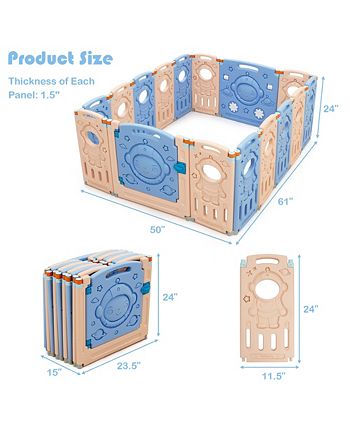Costway 16-Panel Foldable Baby Playpen Kids Activity Center w/ Lockable ...