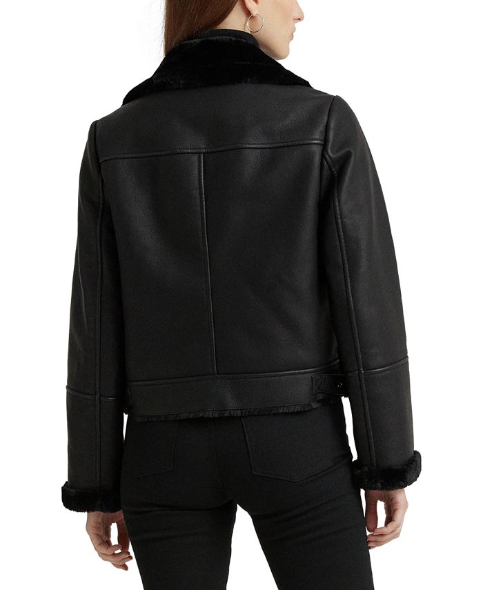 Lauren Ralph Lauren Women's Faux-Shearling Moto Jacket - Macy's