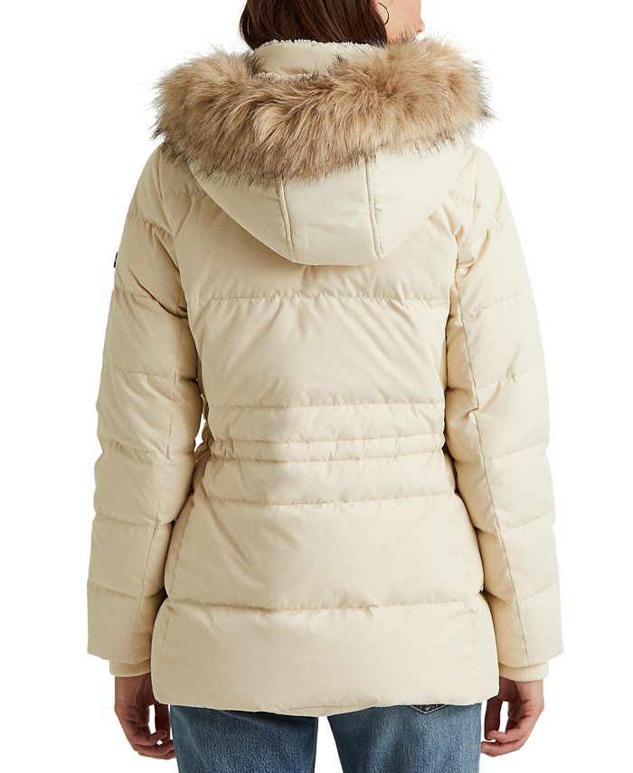 Lauren Ralph Lauren Women's Faux-Fur-Trim Hooded Puffer Coat, Created for Macy's - Macy's