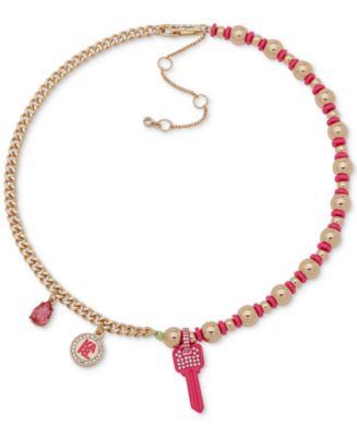 Karl Lagerfeld Paris Gold-Tone Crystal, Logo & Pink Key Charm Collar ...