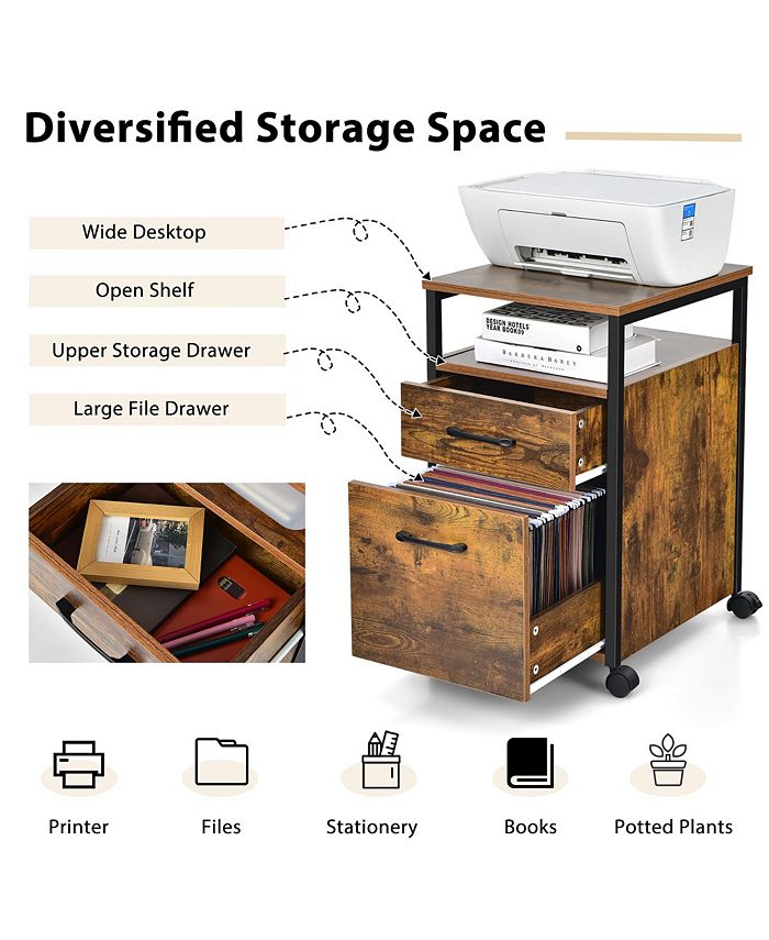 Costway Mobile File Cabinet 2 Drawer Printer Stand Open Shelf - Macy's
