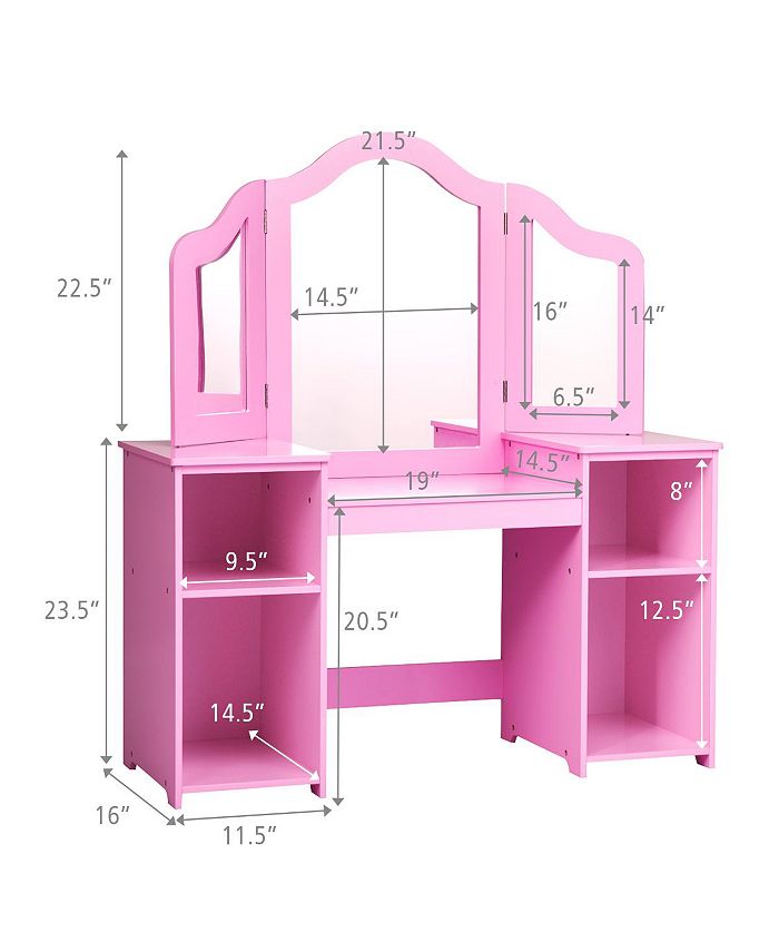 Costway Vanity Table Set Makeup Dressing Kids Girls Study Table Tri ...