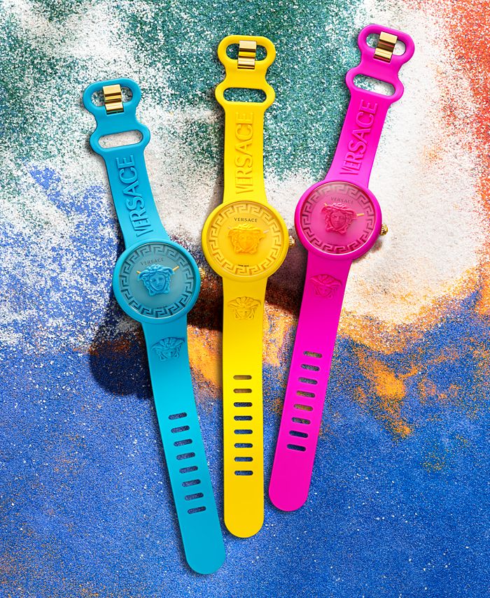 Versace Women's Swiss Medusa Pop Pink Silicone Strap Watch 39mm - Macy's