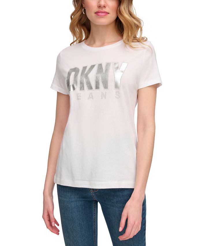 DKNY Jeans Women's Embellished Foiled Logo T-Shirt - Macy's