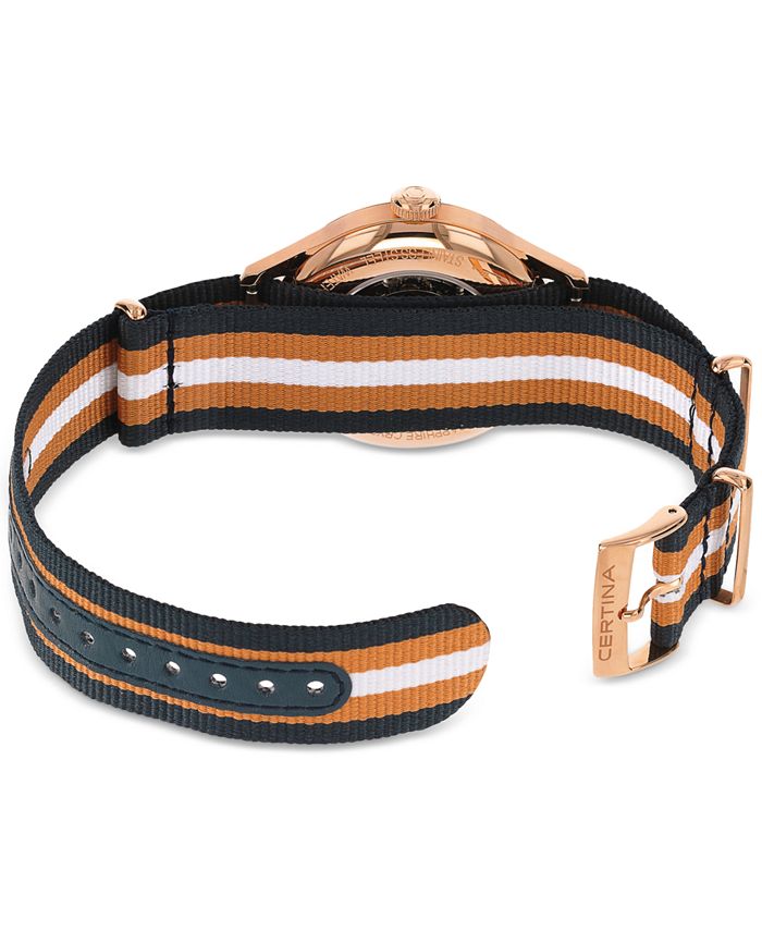Certina Men's Swiss Automatic DS Blue & Orange Stripe Synthetic Strap ...