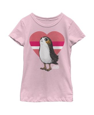 Girl's Star Wars: The Last Jedi Valentine Porg Striped Heart Child T ...