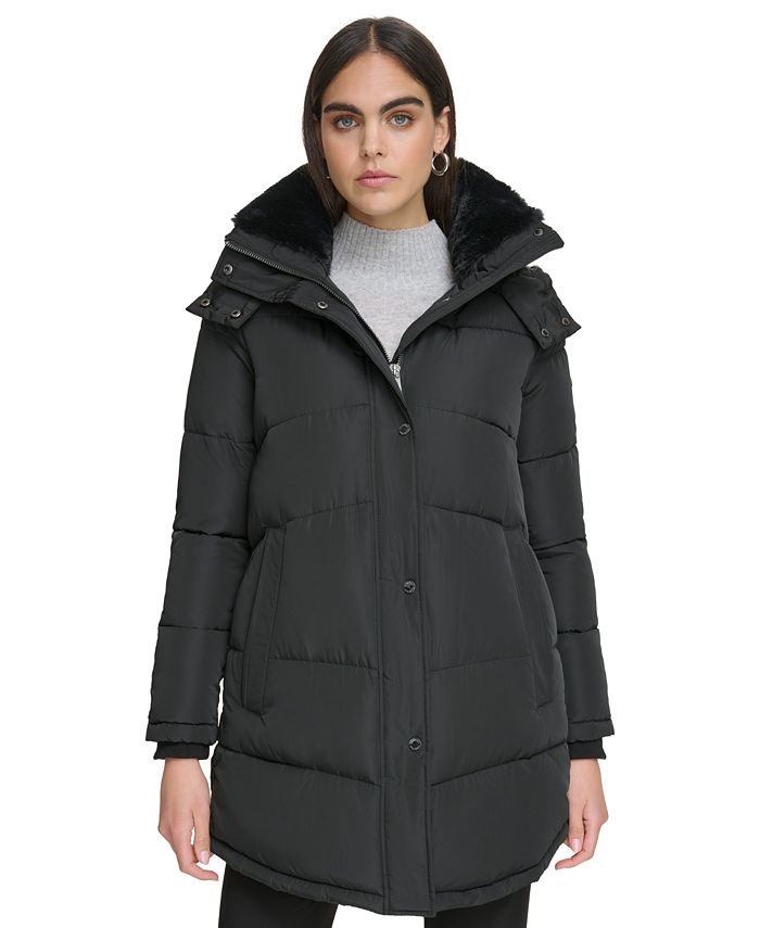 Calvin Klein Women's Faux-Fur-Trim Hooded Puffer Coat, Created for Macy's - Macy's