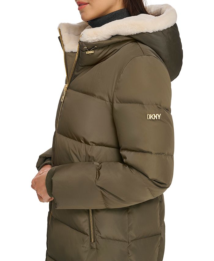 DKNY Women's Down Faux-Fur-Trim Hooded Puffer Coat - Macy's