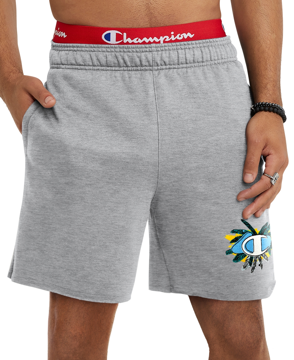 Champion Men's Powerblend Standard-fit Logo-print 7" Fleece Shorts In ...
