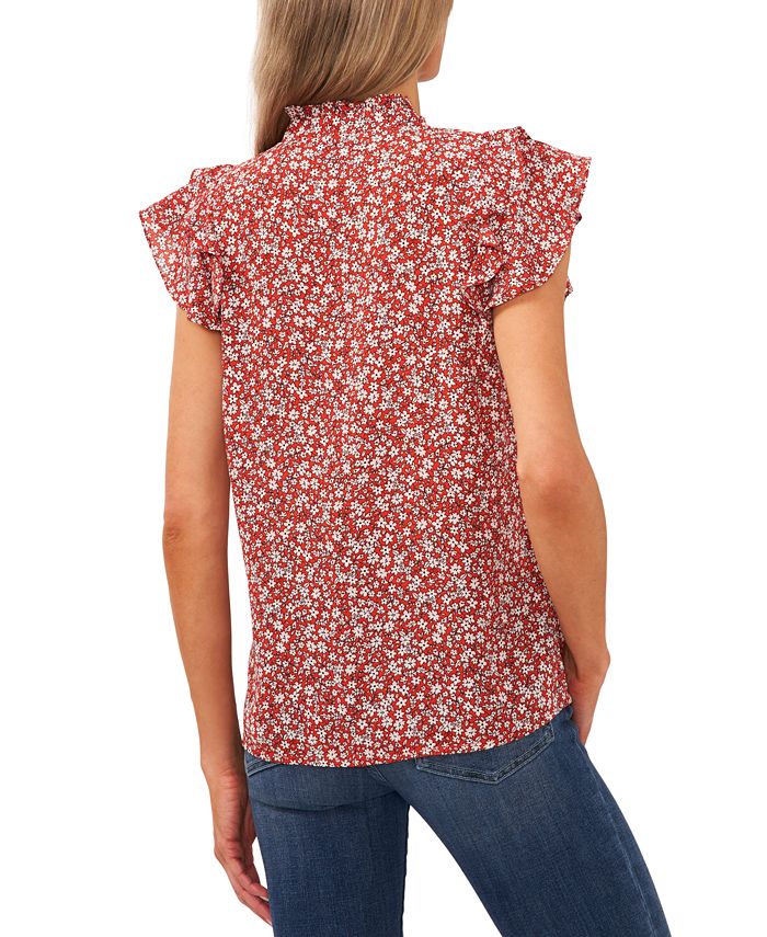 CeCe Women's Printed Flutter-Sleeve Pintucked Blouse - Macy's