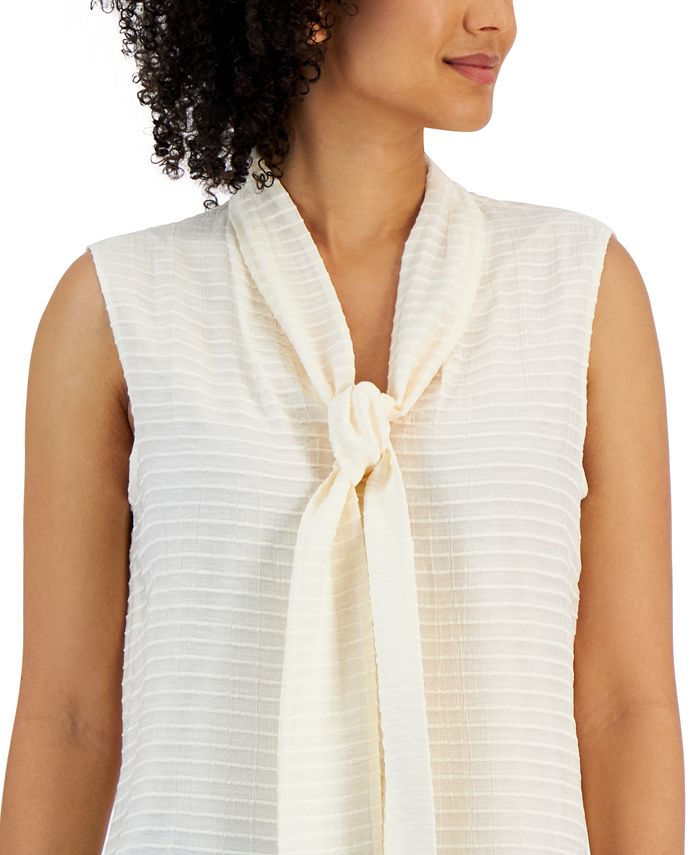 Anne Klein Women's Tie-Neck Sleeveless Textured Top - Macy's