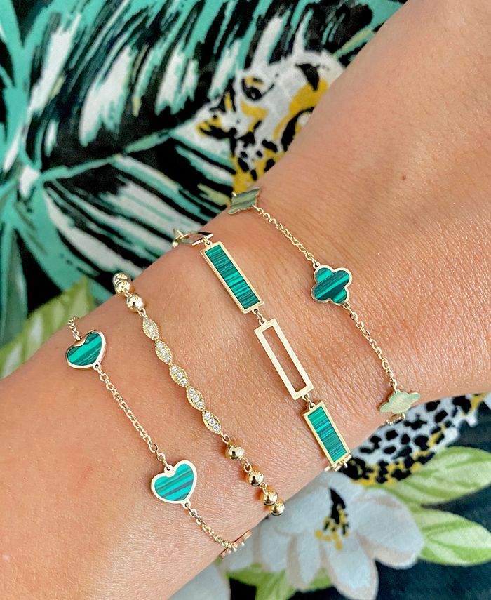 The Lovery Clover Link Bracelet in 14k Gold (Available in Malachite ...