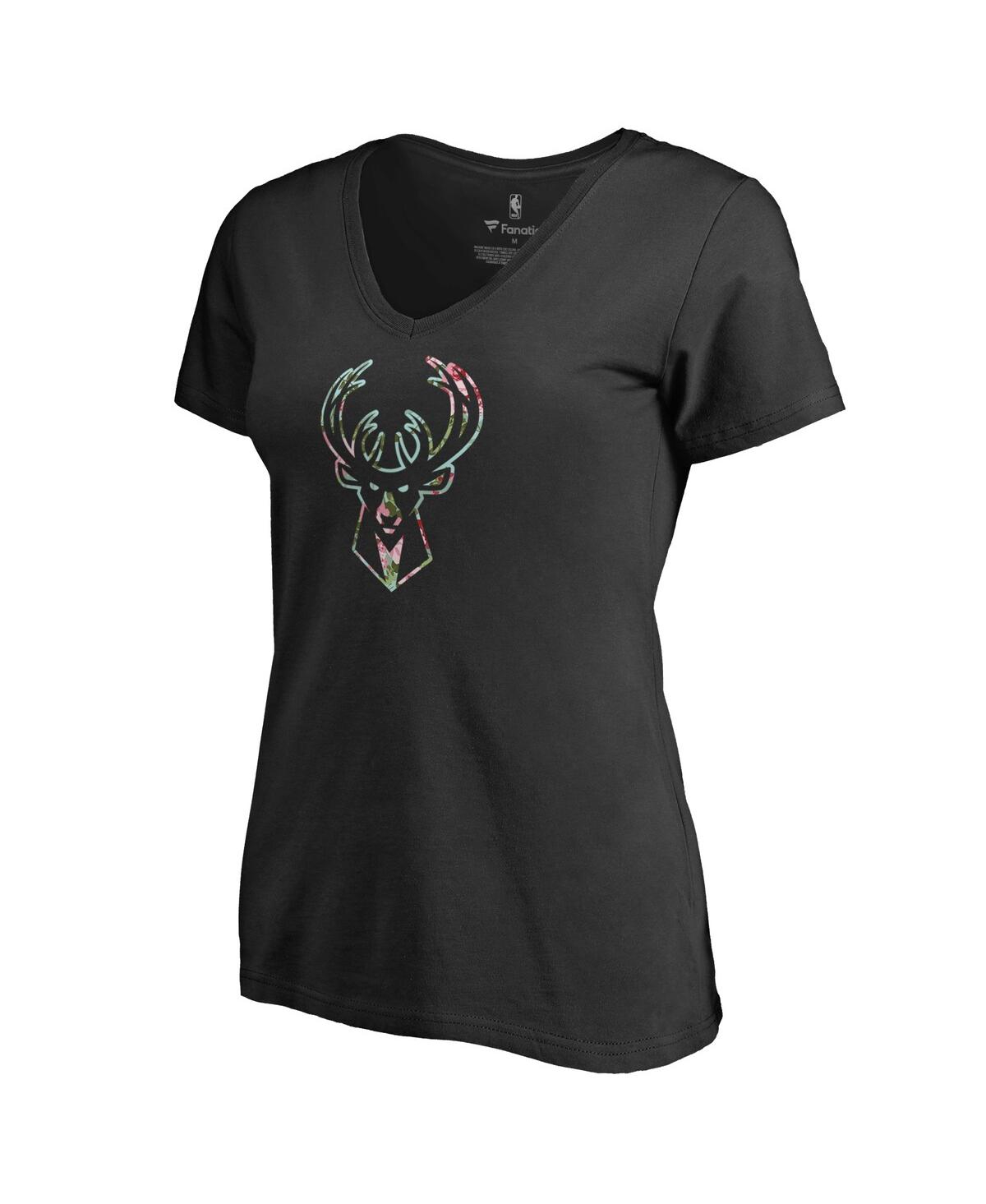 Click here for Womens Fanatics Black Milwaukee Bucks Lovely V-Nec... prices
