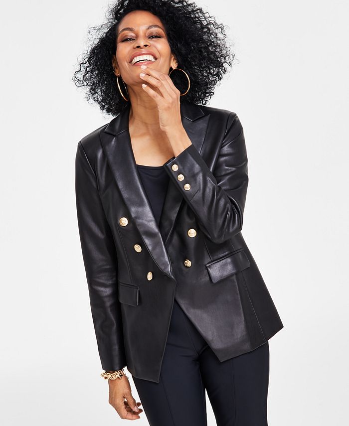 I.N.C. International Concepts Women's Faux-Leather Double-Breasted ...