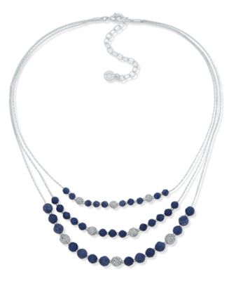 Anne Klein Silver-Tone Mixed Stone Beaded Layered Collar Necklace, 16 ...