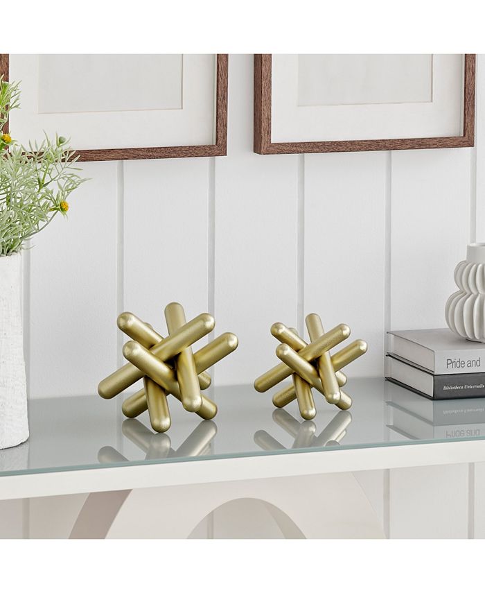 Danya B Small and Medium 2-Piece Abstract Gold-Tone Finish Textured Metal Geometric Sculptures ...
