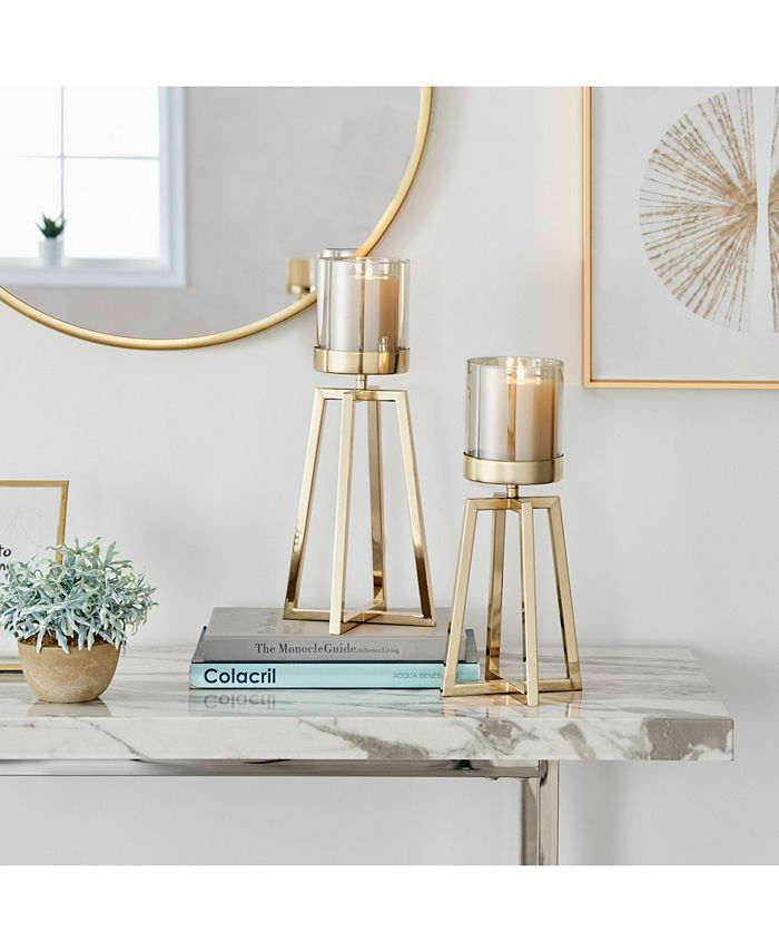 Danya B Maeve Tinted Glass Warm Pedestal Hurricane 2-Piece Candle ...