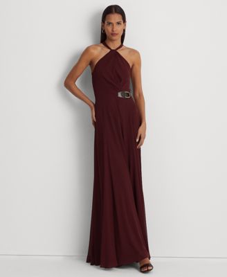 Lauren Ralph Lauren Women's Buckle-Trim Georgette Halter Gown - Macy's