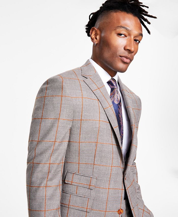 Tayion Collection Men's Classic-Fit Brown & Gray Plaid Suit Separates ...