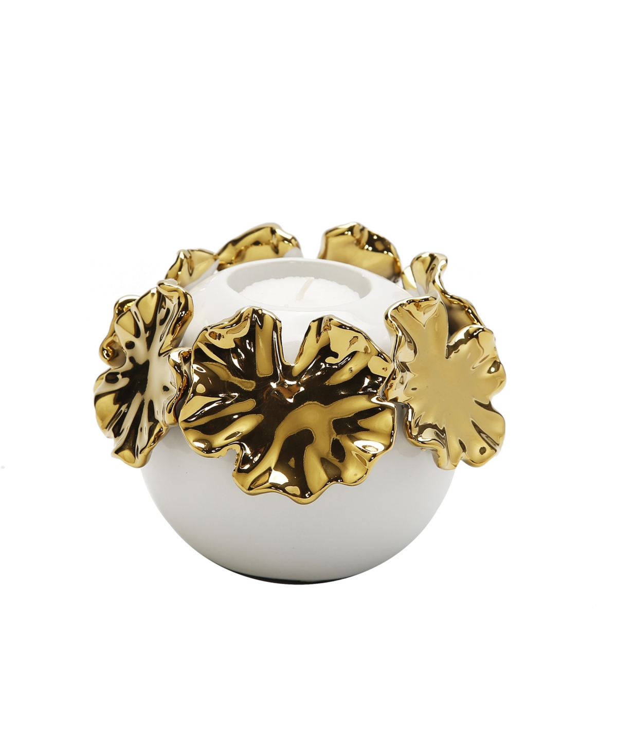 Click here for White Ceramic Candle Holder Gold-Tone Flower Desig... prices