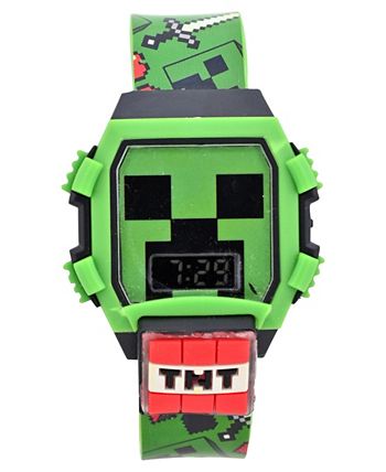 Accutime Kids Unisex Minecraft Creeper Green and Black Silicone Watch ...