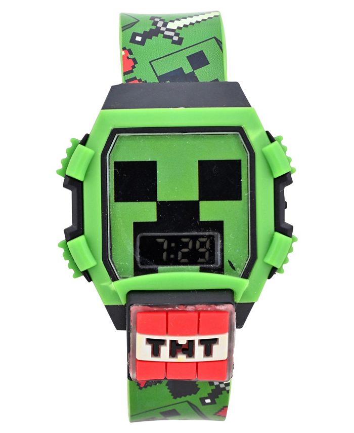 Accutime Kids Unisex Minecraft Creeper Green and Black Silicone Watch ...