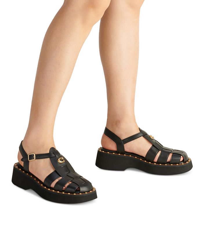 COACH Women's Vivienne Fisherman C Studded Flat Sandals - Macy's