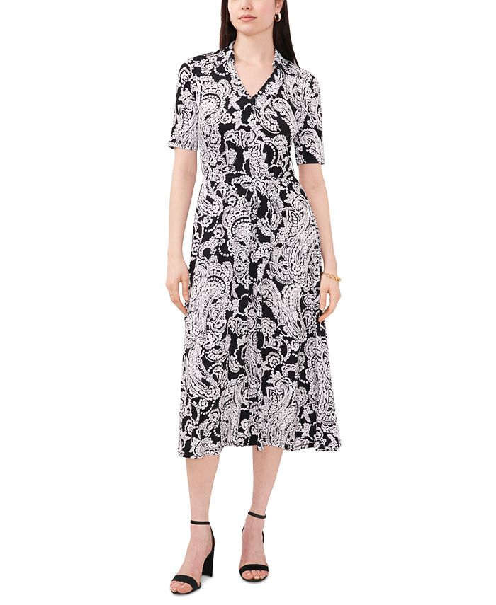 MSK Women's Collared V-Neck Belted Paisley Midi Dress - Macy's