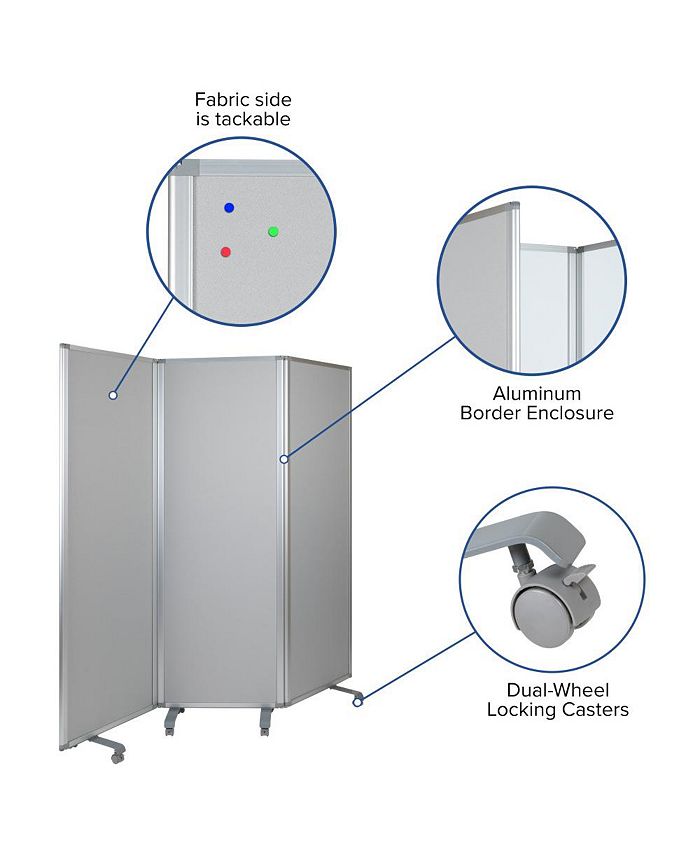 EMMA+OLIVER Mobile Whiteboard/Cloth 3 Section Partition With Locking ...