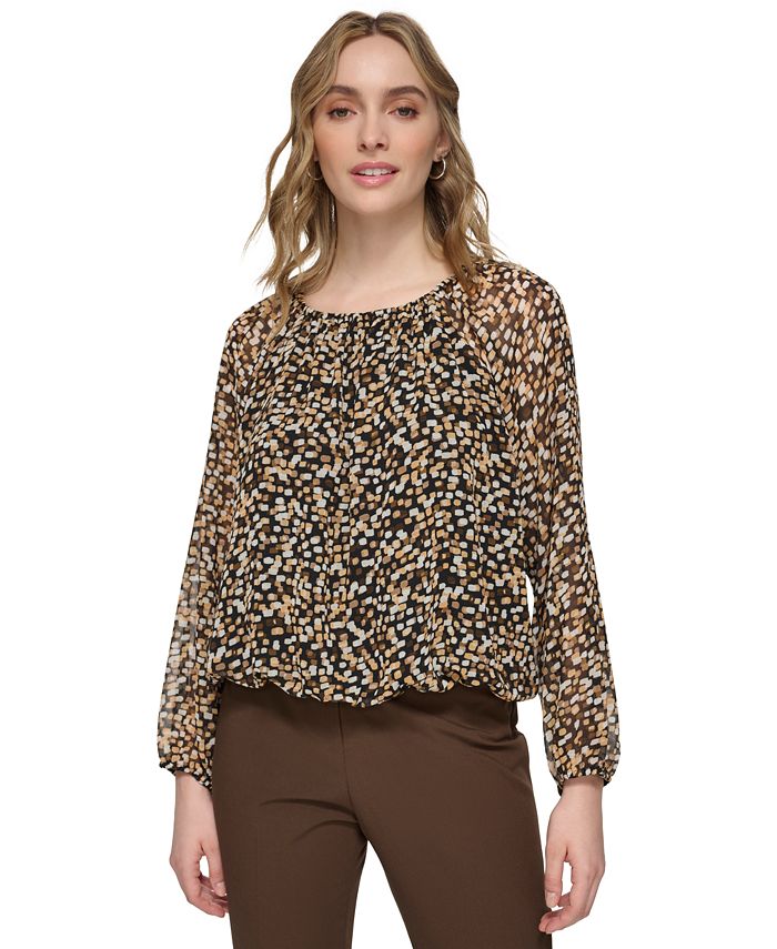 Calvin Klein Women's Long-Sleeve Elastic-Hem Top - Macy's