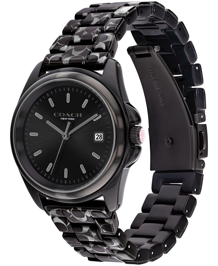 COACH Women's Greyson Black Tortoise Signature C Resin Watch, 36mm - Macy's