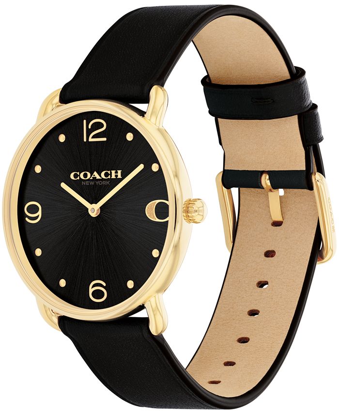 COACH Unisex Elliot Black Leather Strap Watch, 36mm - Macy's
