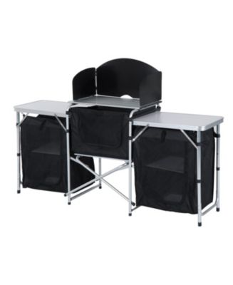 Outsunny Camping Kitchen Picnic Cabinet Table Portable Folding Cooking ...