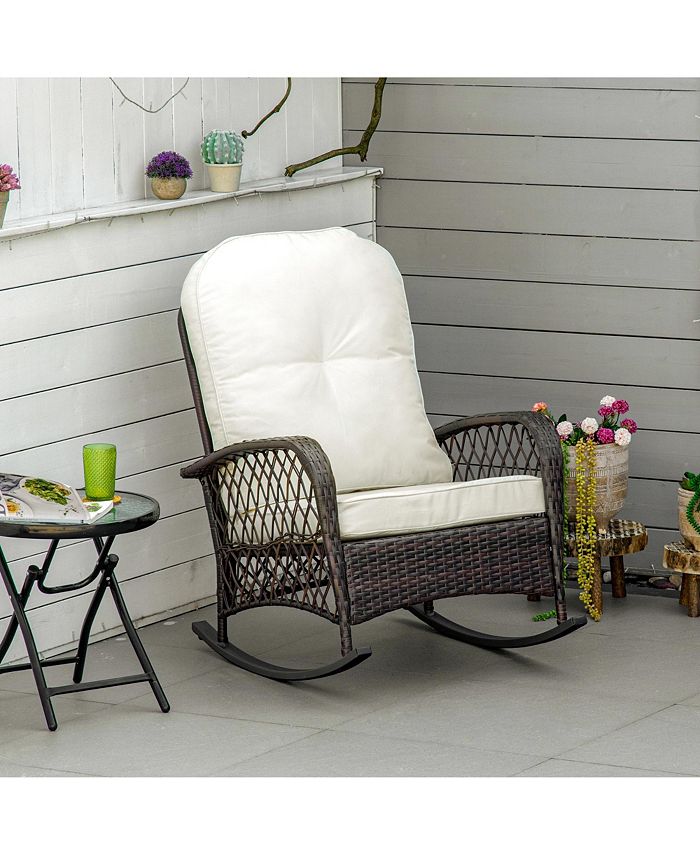 Outsunny Outdoor Wicker Rocking Chair with Wide Seat, Thick, Soft ...