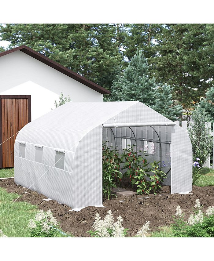 Outsunny 12' x 10' x 7' Walk-in Outdoor Tunnel Greenhouse, PE Cover ...