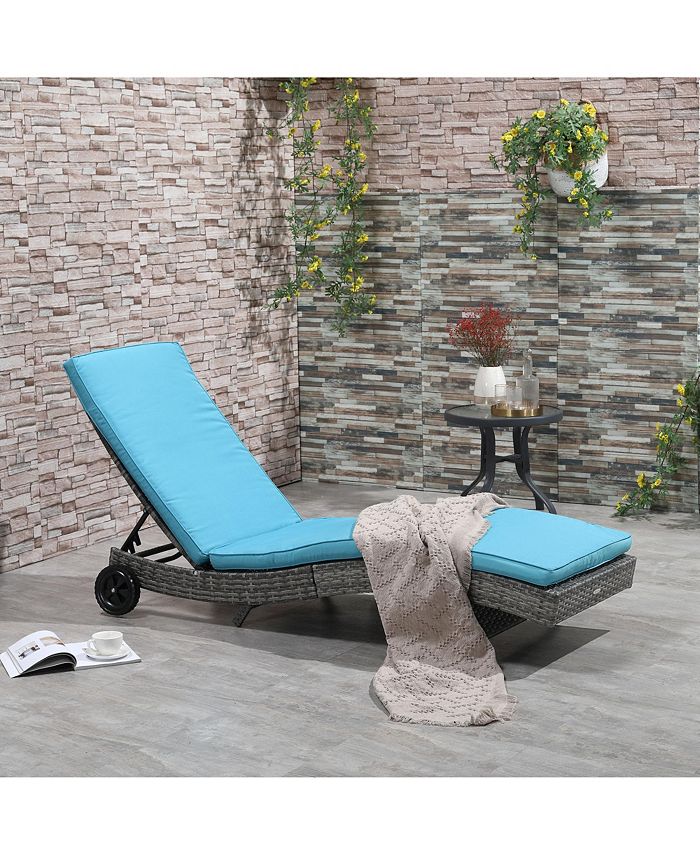 Outsunny Reclining Chaise Lounge Chair, Thickly Cushioned, Rolling ...