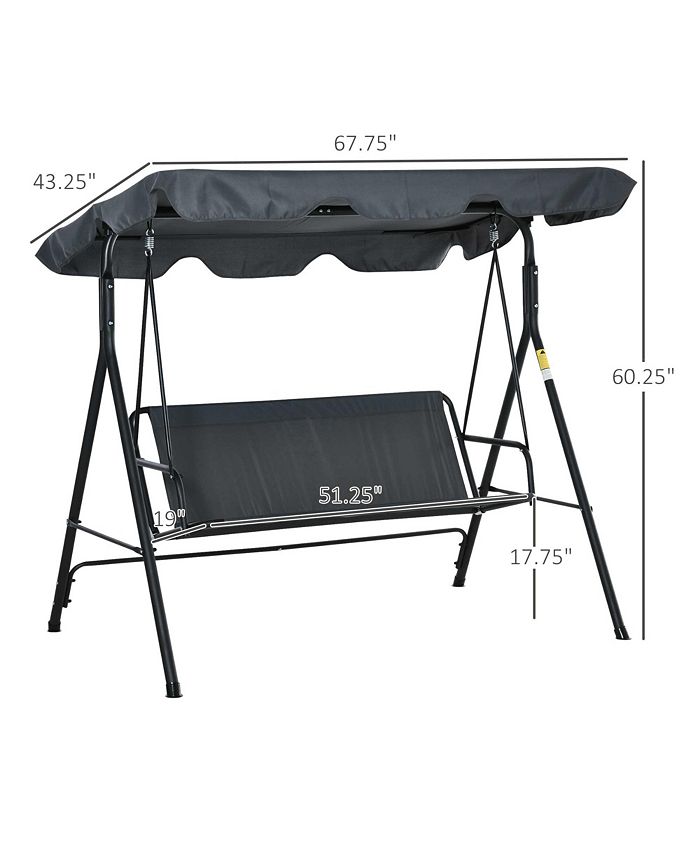 Outsunny 3-Person Porch Swing with Stand, Outdoor Swing for Patio Porch ...