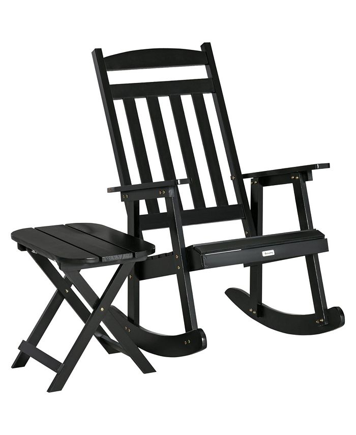 Outsunny Front Porch Rocking Chair & Table, Outdoor Wooden Patio Rocker ...