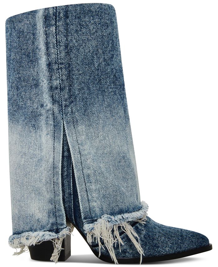 Steve Madden Women's Livvy Distressed Denim Fold-Over Cuffed Cowboy ...