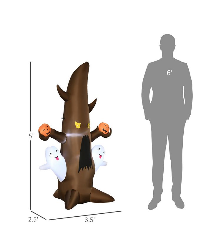 Outsunny 5ft Inflatable Halloween Ghost Tree with Smiling Ghost and ...