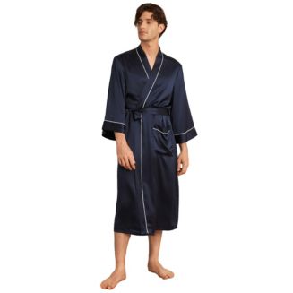 LILYSILK Men's 22 Momme Kimono Silk Robe with Piping for Men - Macy's