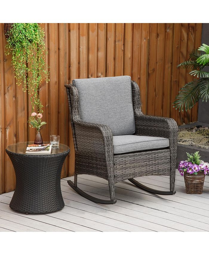 Outsunny Outdoor Wicker Rocking Chair w/Wide Seat, Thickened Cushion ...